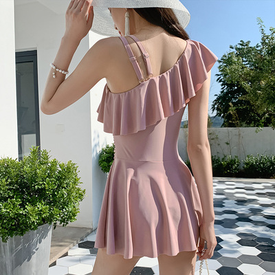 连体泳衣女2021新款韩版大码显瘦游泳衣女士平角保守连体裙裤泳装