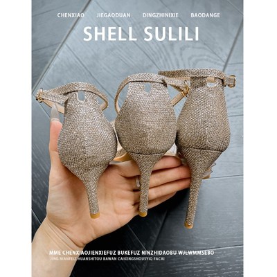 不累脚!细跟露趾仙女风高跟鞋2025夏小个子显瘦一字带超高跟凉鞋