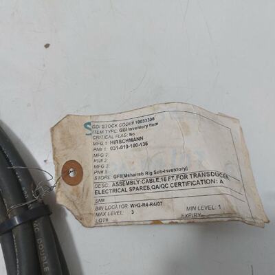 HIRSCHMANN 031101100136 CABLE ASSY PRESIN TRANS 16 PIES PN 0