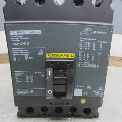 Square D FCL341001212 Circuit Breaker 3P480V100A WAux.Takeou