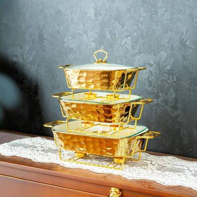 casserole金色石头纹烤盘长方形陶瓷烤盘加热干汤锅bakeware