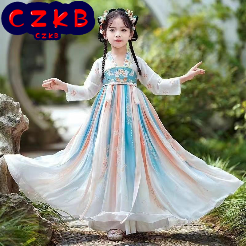 汉服女童2024儿童古装中国风超仙唐装古风公主女孩春秋连衣裙秋季