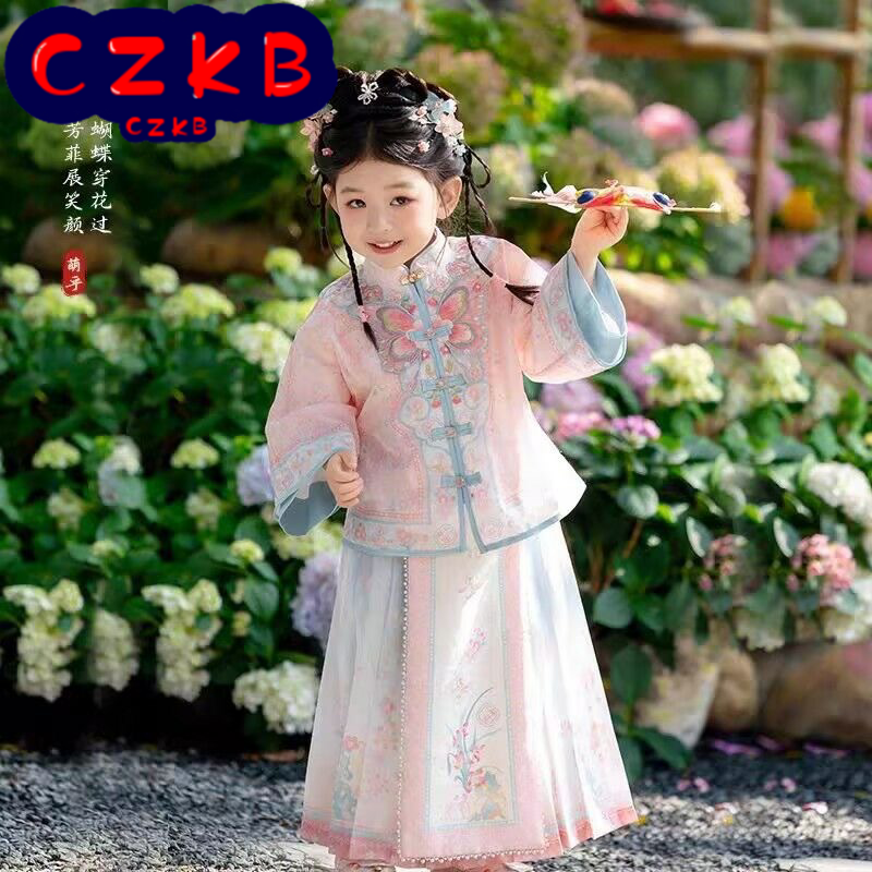 汉服女童2025春秋款儿童古风新中式超仙明制马面裙套装女孩服