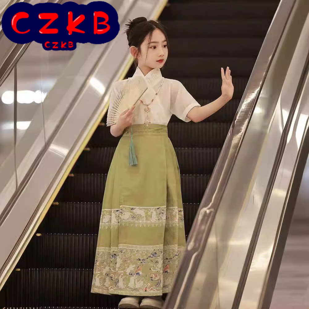儿童马面裙女童套装中国风日常儿童汉服古风秋季中秋薄款唐装半袖