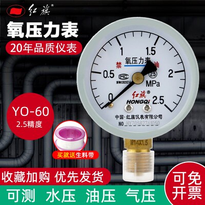 红旗仪表氧气压力表 YO-60 全规格 氧气表需定制 2.5级 0-40Mpa