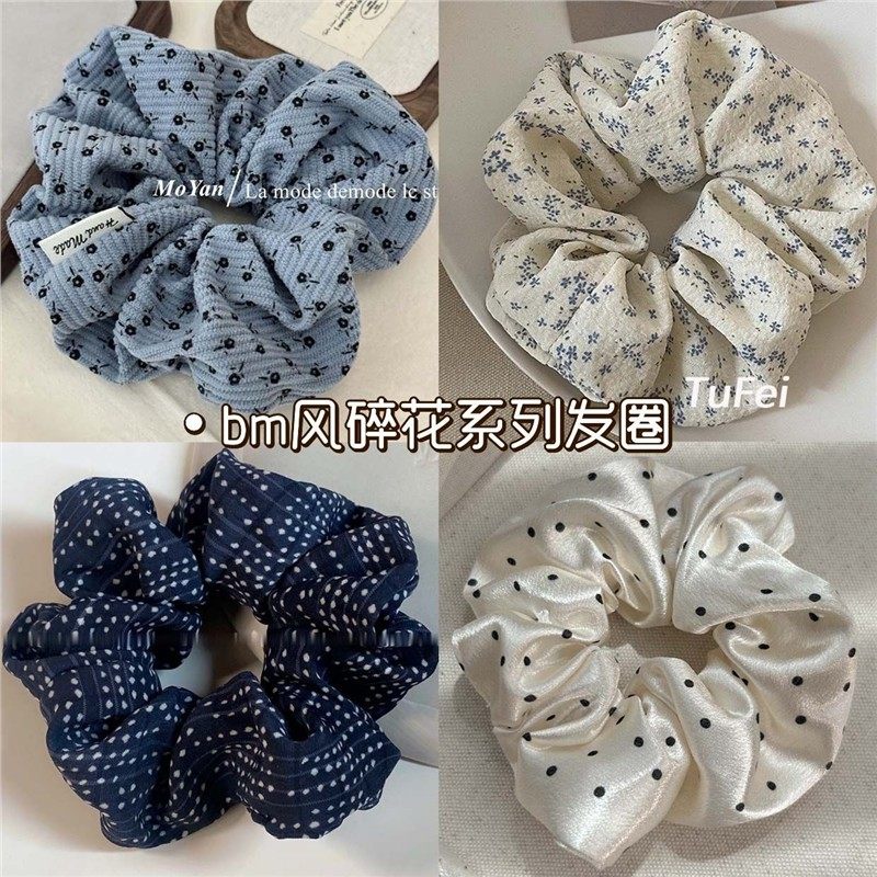 甜美韩系蝴蝶结碎花大肠发圈蕾丝百搭马尾发绳气质少女头绳发饰