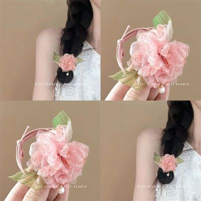 新款玫瑰花发圈百搭马尾头绳甜美