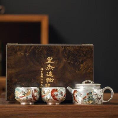 周鸿杰鎏银茶具套装家用办公高档汉瓦壶一壶两杯功夫茶具商务礼品