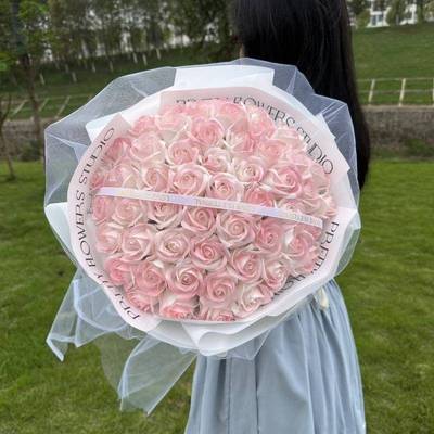 生日送女生大束碎冰蓝玫瑰黑骑士花束仿真香皂花闺蜜妈妈