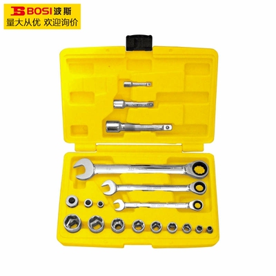 波斯工具 棘轮两用扳手套筒组套 棘轮扳手梅花呆扳手BS401118