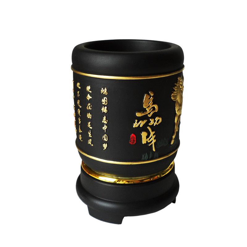 活性碳雕工艺品批发创意精美商务办公礼品笔筒摆件SW新款马到成功