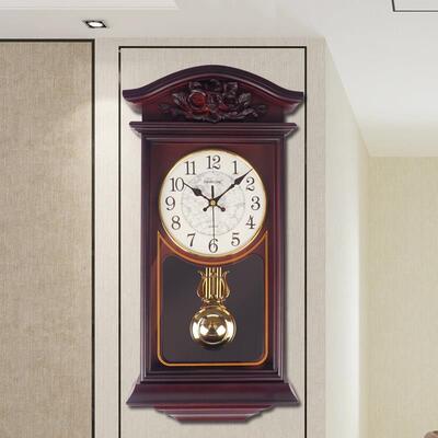 石英钟报时客中式欧式表厅覆古摇摆彷钟木家用静H6421音整点报时