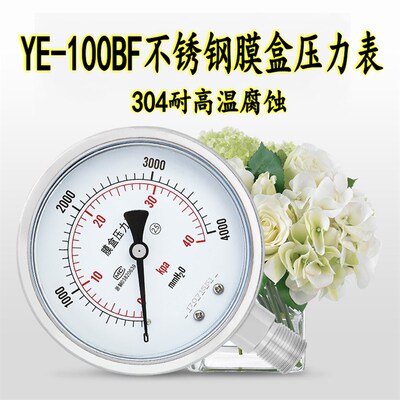 304不锈钢YE-100BF膜盒压力表千帕表微压表水柱表天然气膜合表KPA