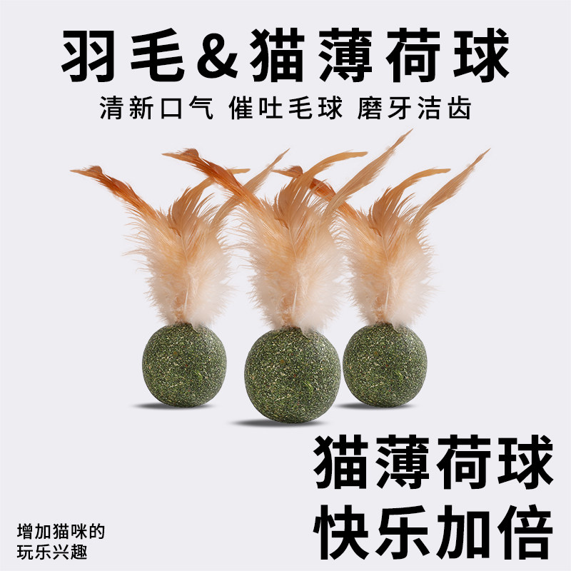 猫玩具猫薄荷球羽毛磨牙自嗨解闷猫草片球逗猫棒猫化排毛猫咪专用