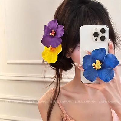 精致度假风扶桑花发夹女高级感侧边刘海夹甜美发卡氛围感头饰新款