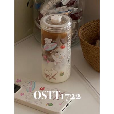 OSTT1722原创冲浪小狗可爱ins吸管耐高温随手玻璃杯