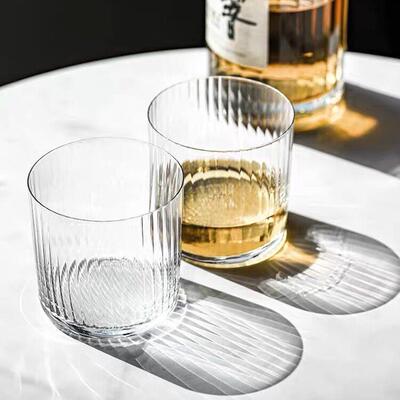 KROSNO晶质玻璃ins风果汁杯鸡尾酒杯复古威士忌杯个性创意竖纹杯A