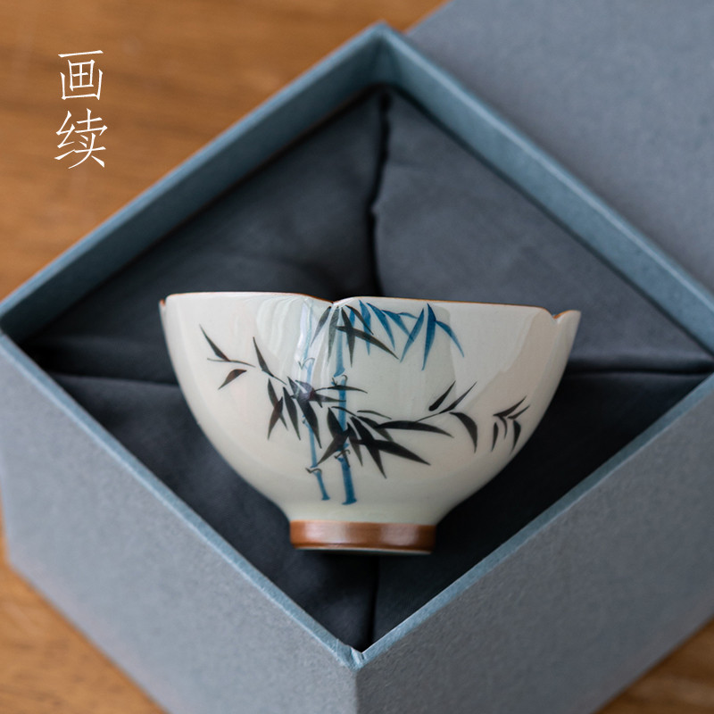 画续草木灰手绘竹子杯主人杯单女杯功夫茶杯单个陶瓷茗杯男