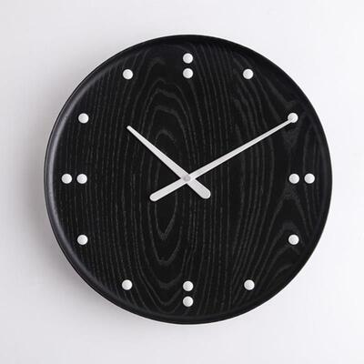 北欧丹麦FJ Clock设计师挂钟 黑色木质圆形丽声机芯时钟