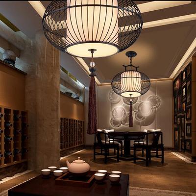 新中式鸟笼灯仿古艺YQS书房茶楼饭店过道创意号餐厅铁大吊灯灯饰