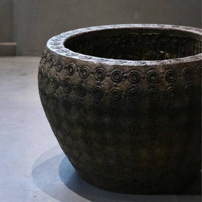 石雕鱼缸石青仿古荷花旧铜水缸00078门海户外庭院百福钱圆做缸天