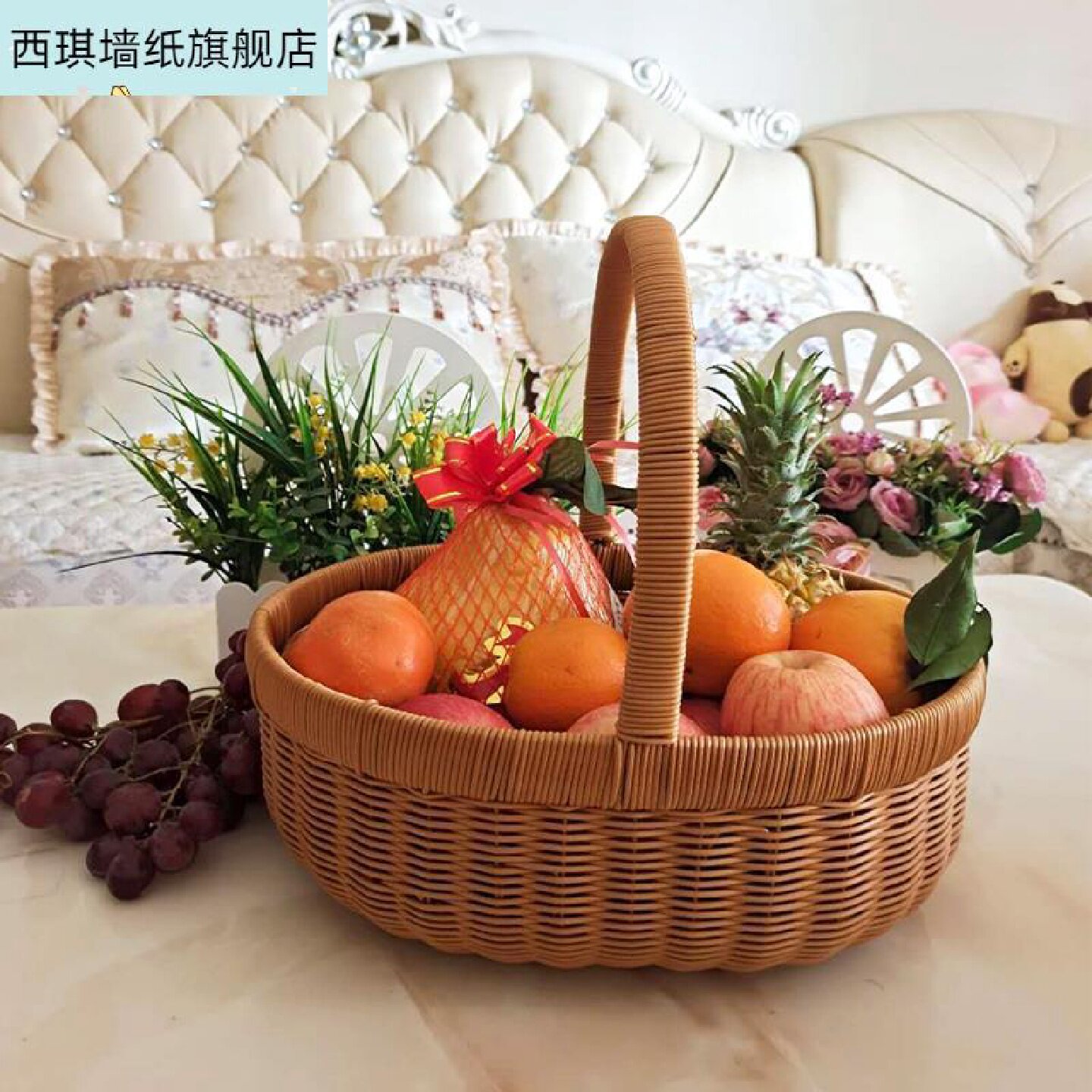 手提水果篮采摘竹篮野餐收纳篮仿藤编织筐购物篮菜篮礼品包装篮