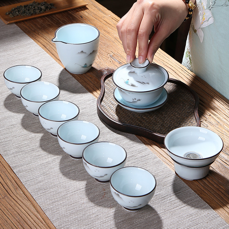 功夫茶具套装家用新款青瓷简约茶杯陶瓷泡茶盖碗茶壶整套喝茶