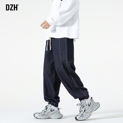 男士蓝色牛仔裤秋冬男款裤子加绒加厚美式宽松长裤2024新款老爹裤
