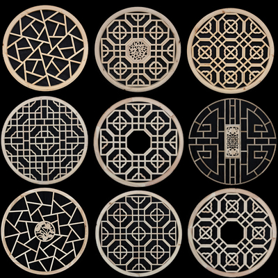 东阳木雕中式仿古镂空实木吊顶圆形窗户窗格客厅隔断灯罩定制