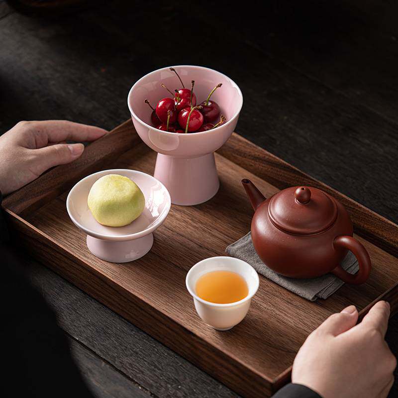 日式高脚茶点盘 陶瓷糕点点心盘茶食盘水果盘碟子家居客厅干果碟