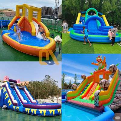 国外款式外贸儿童跳床滑梯水滑梯滑道套装water park swimming po