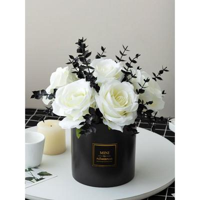 白色纯净清风人造花假花玫瑰桉树叶客厅餐桌入口装饰摆件花束