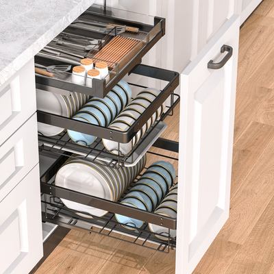 小尺寸拉篮厨房橱柜450柜体400碗碟350碗篮双层抽屉式500窄柜碗柜