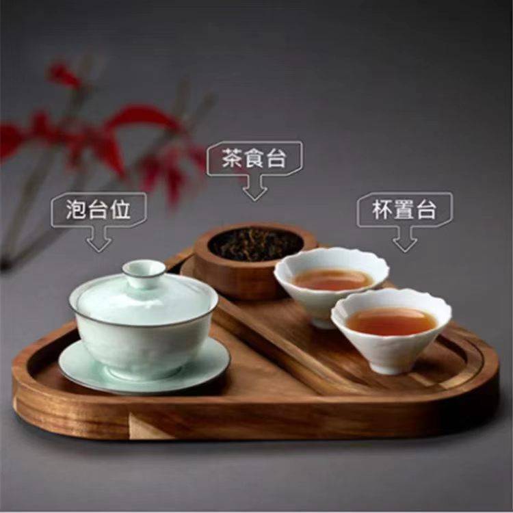 创意桐木点心面包水果收纳盘日式三角新中式功夫茶盘套装木托盘