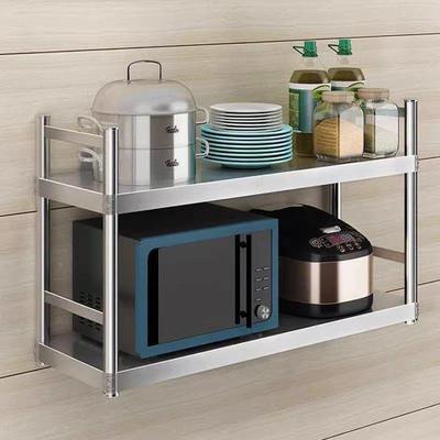 带护栏双层不TGE锈钢厨房墙置架微波炉烤调料上墙架箱两物层壁挂