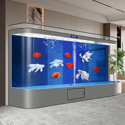 2UQK025新款超大型公司客厅家用鱼全落一缸体热弯玻璃智能地自动