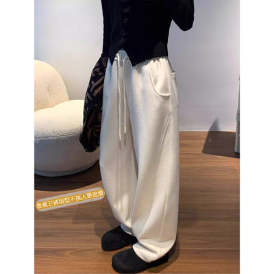 米白色加绒加绒阔腿裤糯米弯刀裤