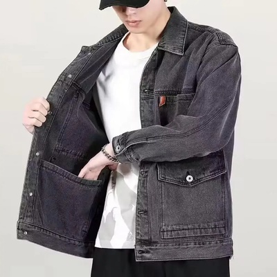 Trendy Denim Jacket Turn-down Collar Men Coat Long Sleeves