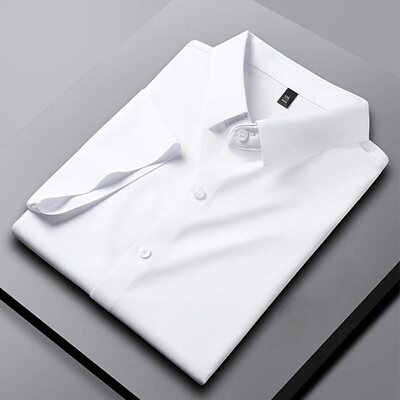 New Men's Business Casual Short Sleeved Solid Color Shirt W