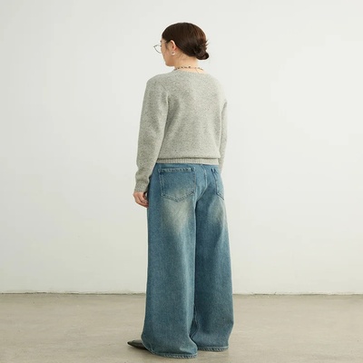 SuyaDream, Women Wool Pullovers, 100%Sheep Wool, Round Neck