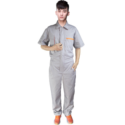 夏季连体工作服套装短袖男女工厂车间安装耐磨透气汽机修4s劳保服