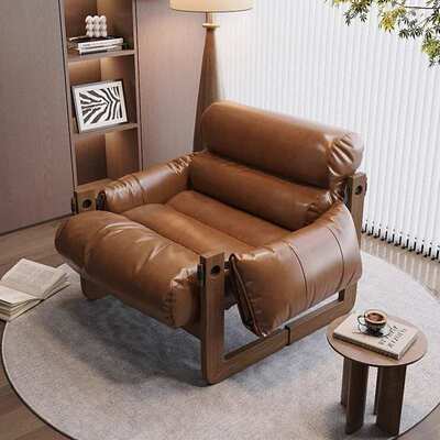 客厅阳台单人沙发椅躺椅中古风油蜡皮泽西岛沙发懒人沙发可躺可睡