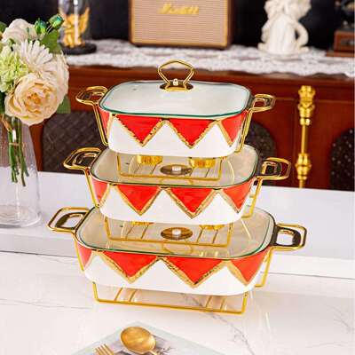 casserole手彩长方形双耳陶瓷烤盘bakeware加热烤盘汤锅pot