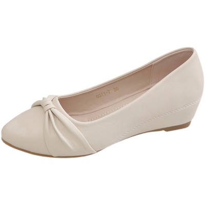 2021a新款春秋坡跟单鞋女内增高百搭防滑妈妈鞋淑女软皮软底豆豆