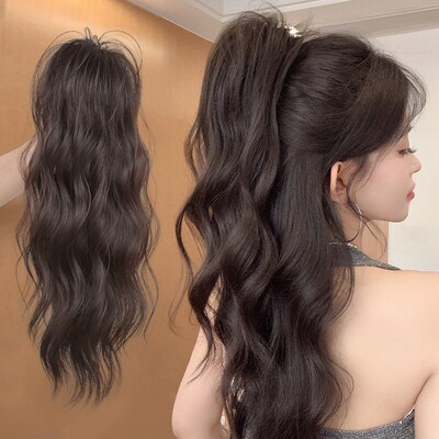 高马尾假发女半扎水波纹瀑布长卷发网红喷泉高颅顶长X辫子抓夹发