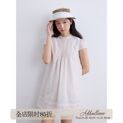 aww 夏日漫游·日系蕾丝拼接小飞袖连衣裙小个子短裙2026夏