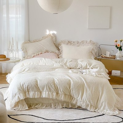 清新复古少女风高品质牛奶绒四件套柔G软细腻保暖亲肤被套床上用