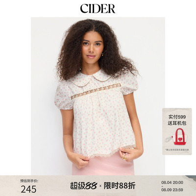 CIDER2026春季新品碎花彼得潘领泡泡袖蕾丝拼接上衣115452097
