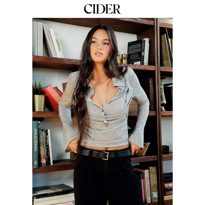 CIDER2026春季新品翻领泡泡袖抽褶上衣115158017