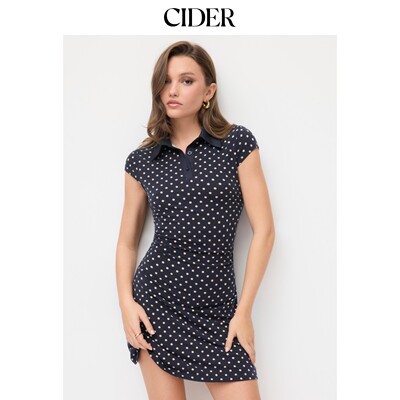 CIDER2026春季新品翻领褶皱波点A字迷你连衣裙115135286